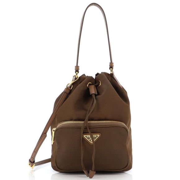 Prada | Bags | Prada Drawstring Bucket Bag Tessuto Small Brown | Poshmark